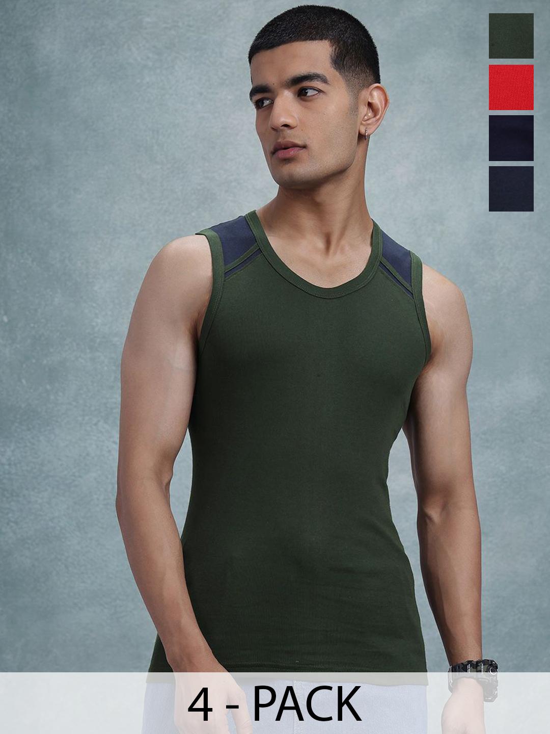 Buy The Roadster Lifestyle Co Pack Of 3 Assorted Cotton Basic Vest ...