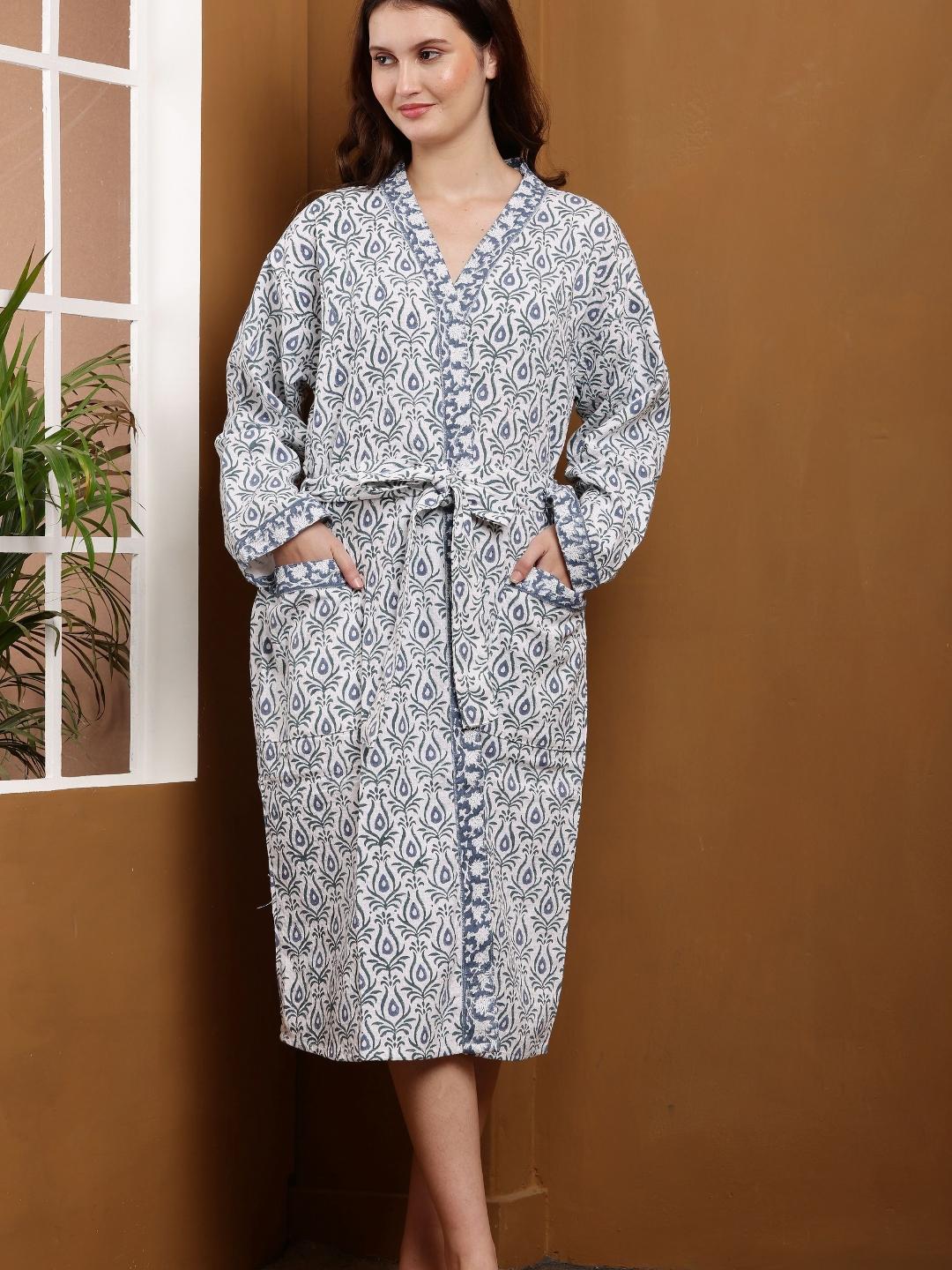 Buy Myntra Elegant Homes Handblock White Floral Cotton Drawstring Midi ...