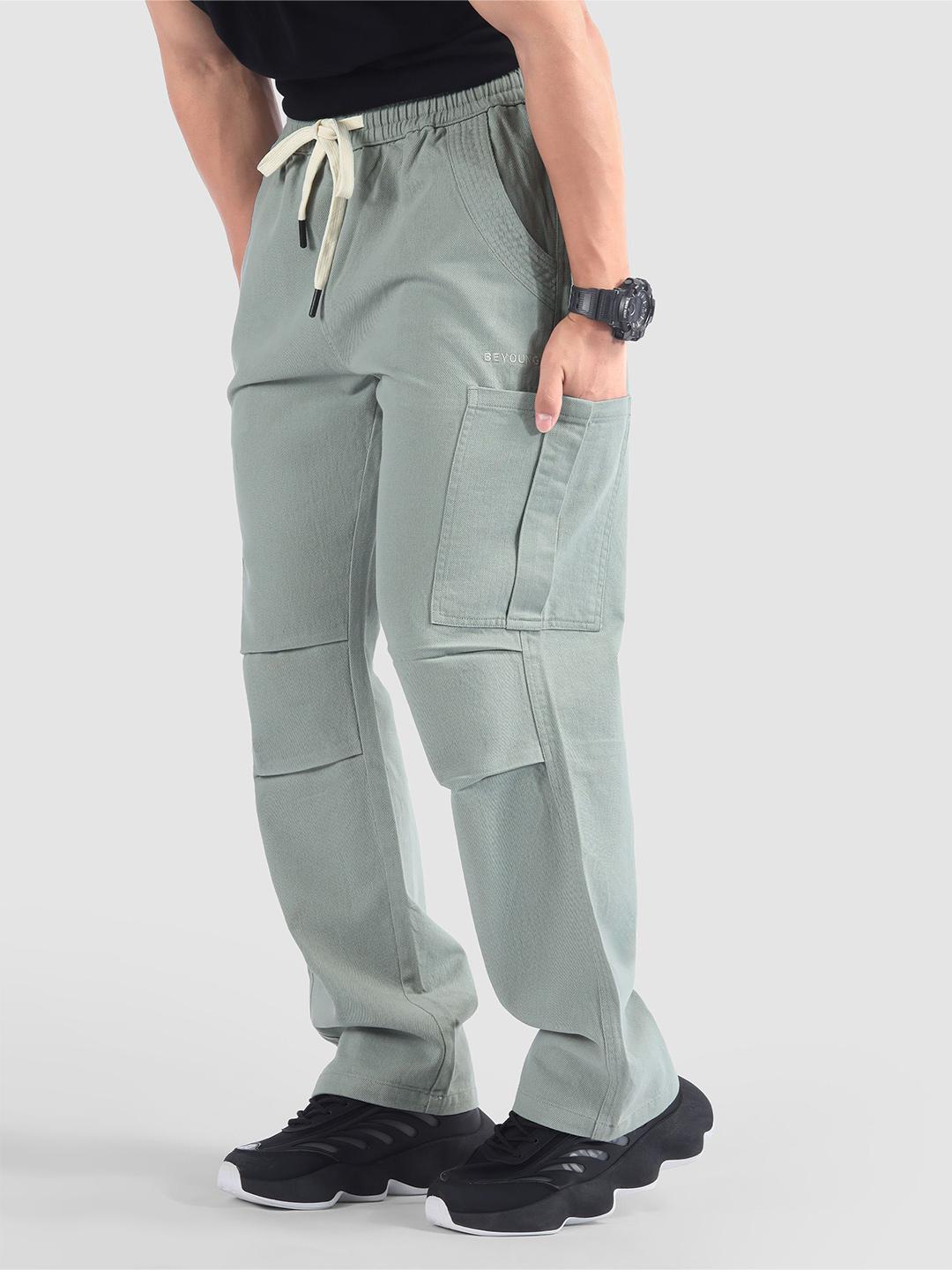 Buy Beyoung Men Grey Double Pleated Cargo Pants - Trousers for Men ...