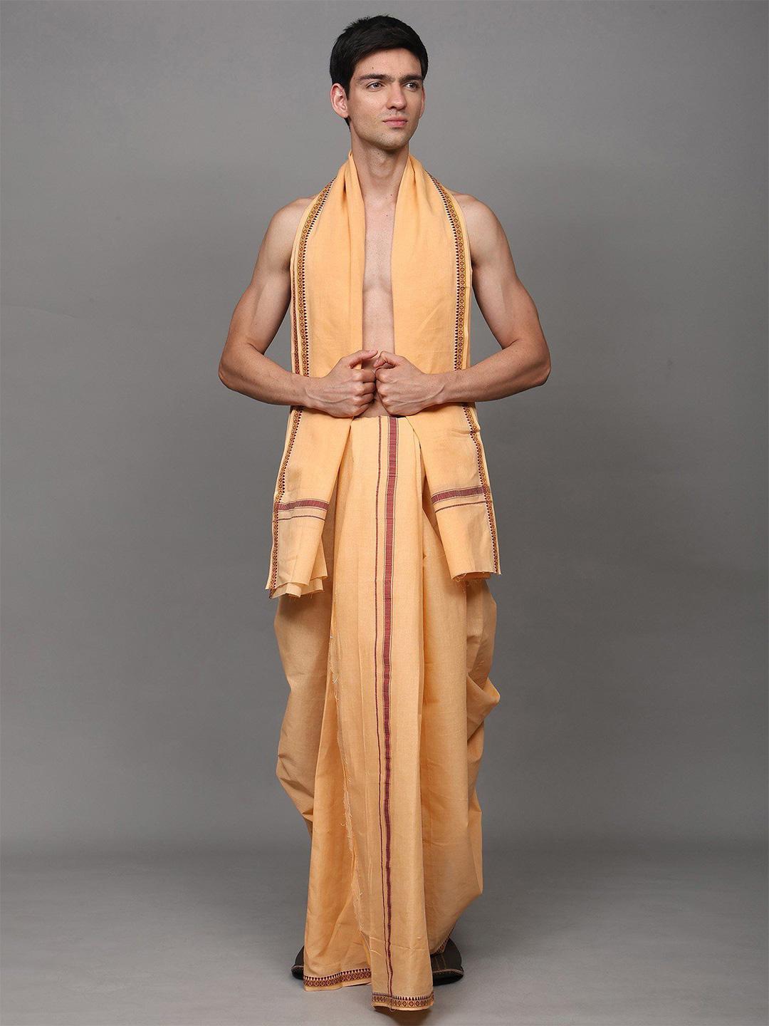 Buy Exotic India Men Dhoti With Angavastram Set And Thread Woven ...
