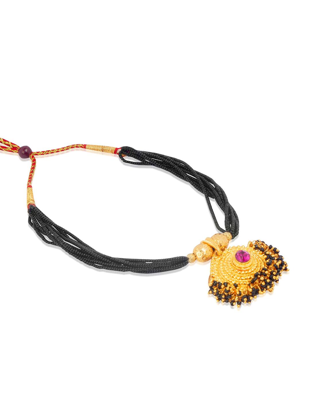 Buy Heer Collection Gold Plated Artificial Stones Studded Beaded Thushi ...