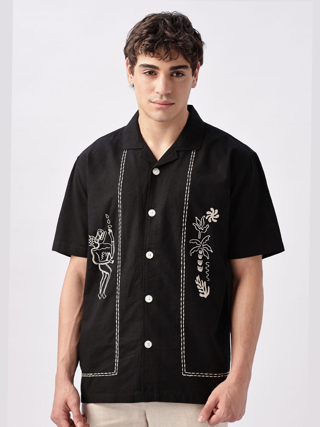 Buy HAMPTONS Men Floral Self Design Cotton Casual Shirt - Shirts for ...