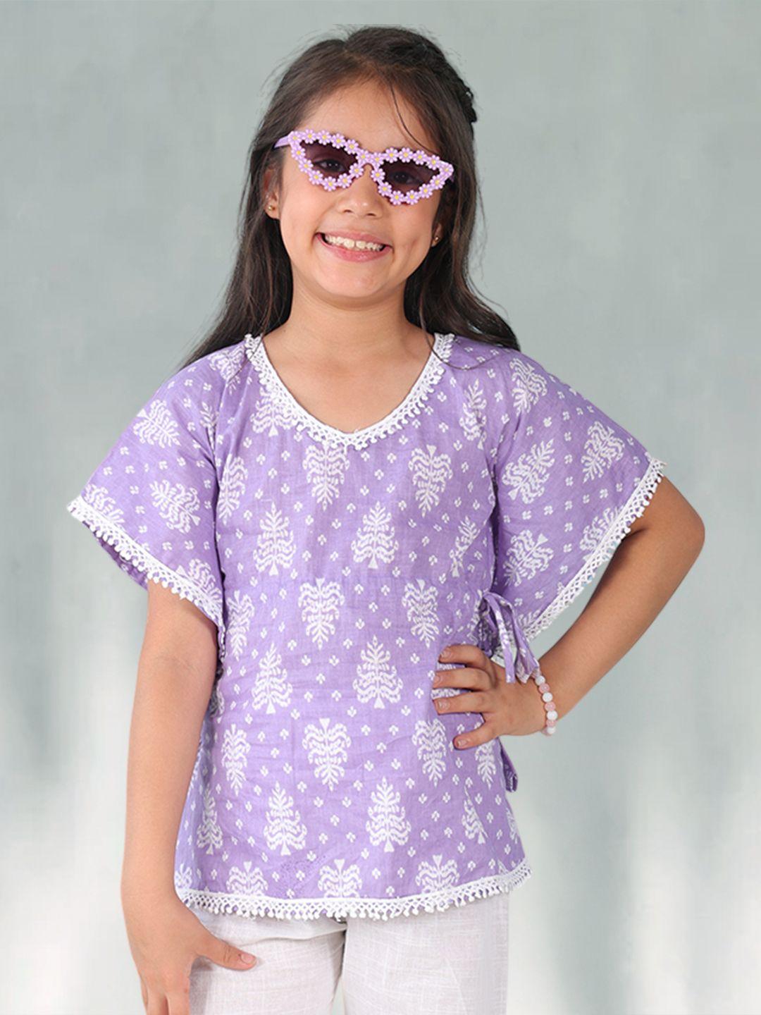 Buy Sangria Girls Floral Printed Cotton Kaftan Top - Tops for Girls ...