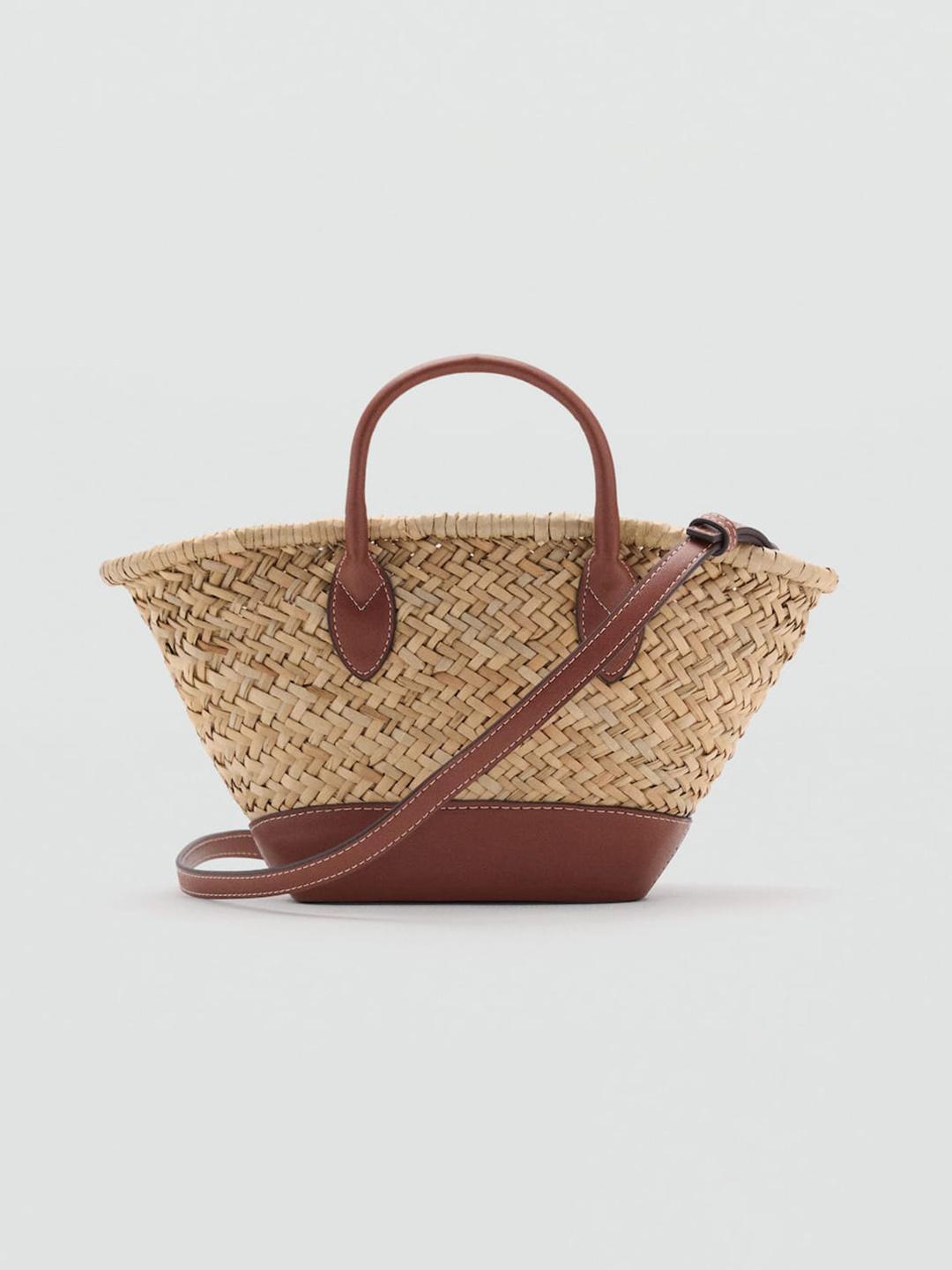 Buy MANGO Basket Weave Textured Structured Handheld Bag - Handbags for ...