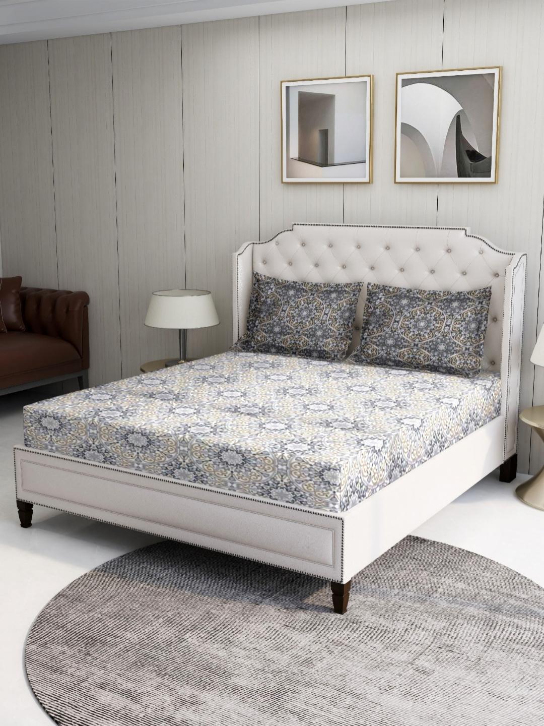 Buy BOMBAY DYEING Blumen Grey Floral Cotton 104 TC Queen Coarse ...
