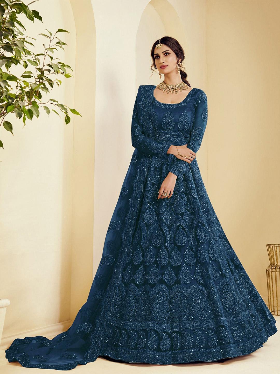 Buy JULEE Floral Embroidered Net Gown Dress - Ethnic Dresses for Women ...