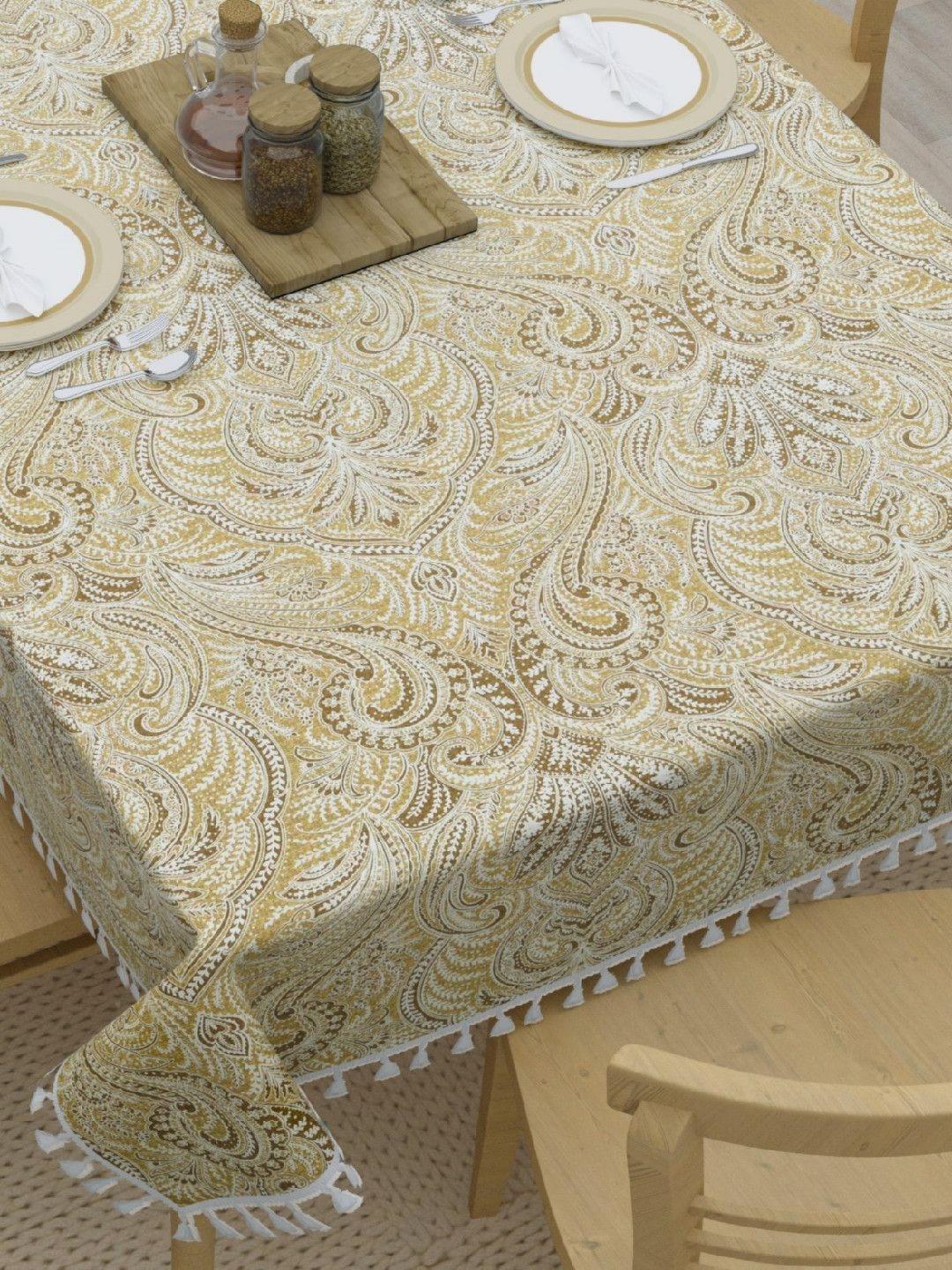 Buy HOME AFFAIRS Beige Ethnic Motifs Cotton 6 Seater Table Cover ...