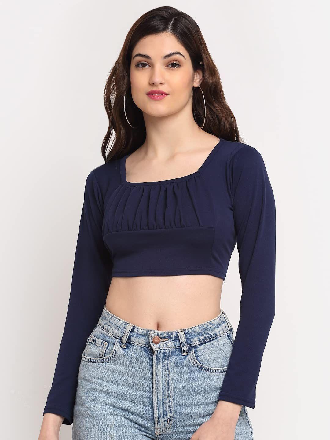 Buy Enmozz Women Square Neck Fitted Crop Top - Tops for Women 34241314 ...