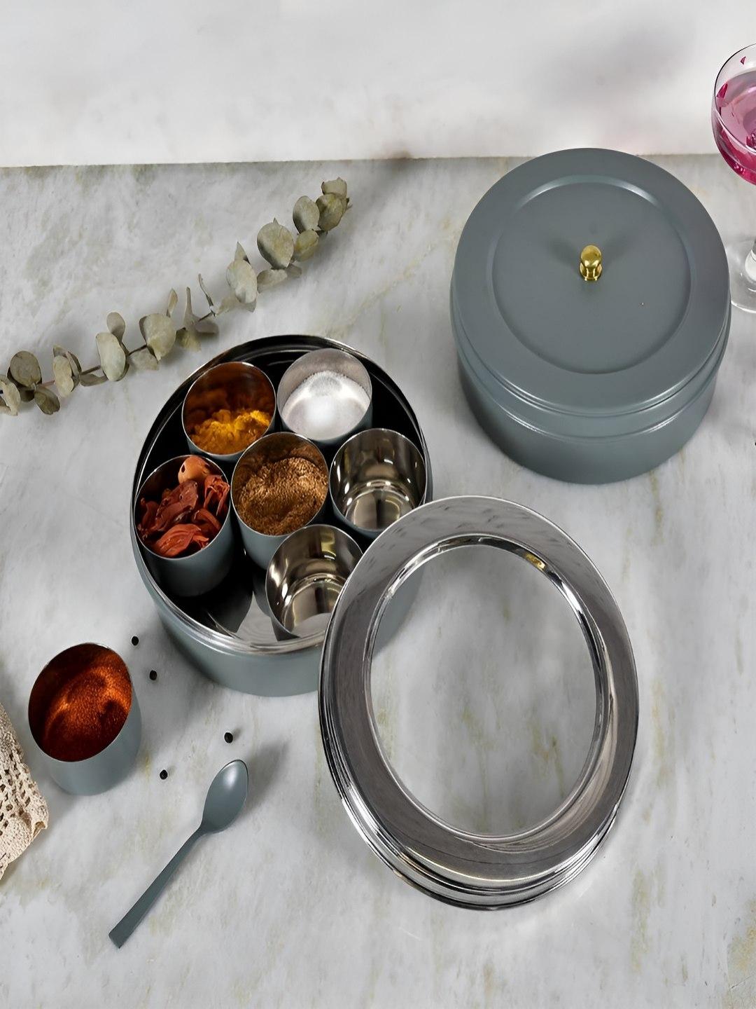 Buy Living With Elan Green 2 Pieces Stainless Steel Spice Box Spoon ...