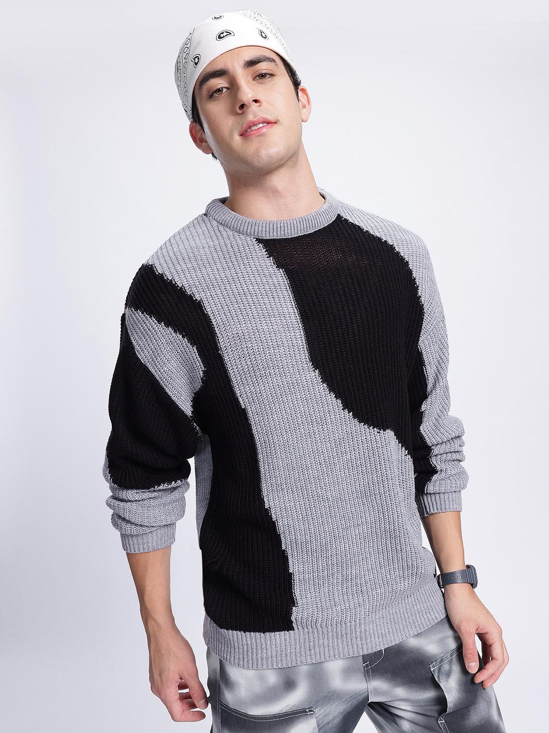 Buy Glitchez Layered Abstract Self Design Pullover - Sweaters for Men ...