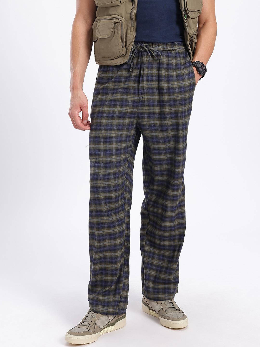 Buy Glitchez Men Checked Mid Rise Wide Leg Track Pants - Track Pants ...