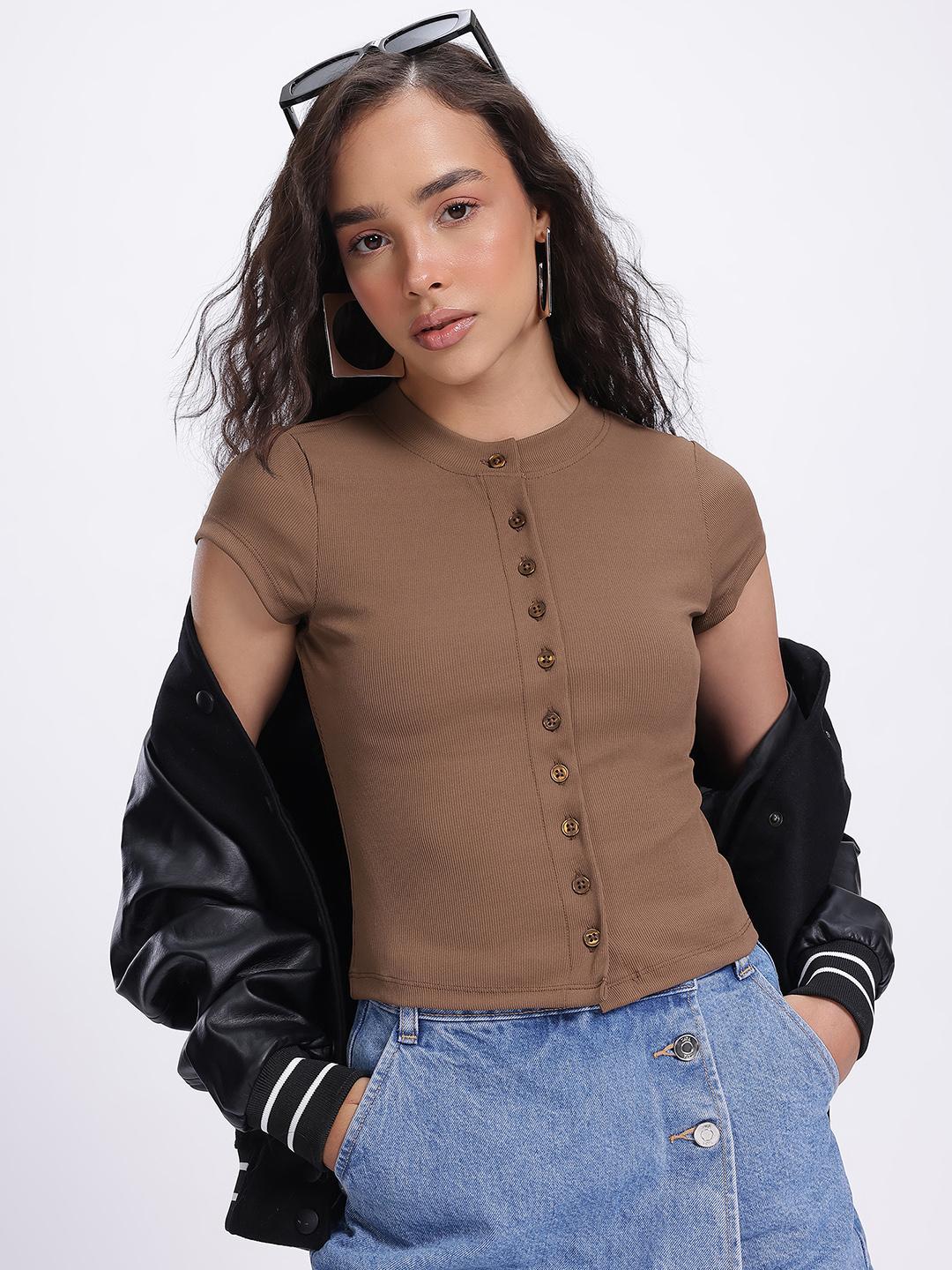 Buy Glitchez Ribs Front Open Fitted Crop Top - Tops for Women 31545507 ...