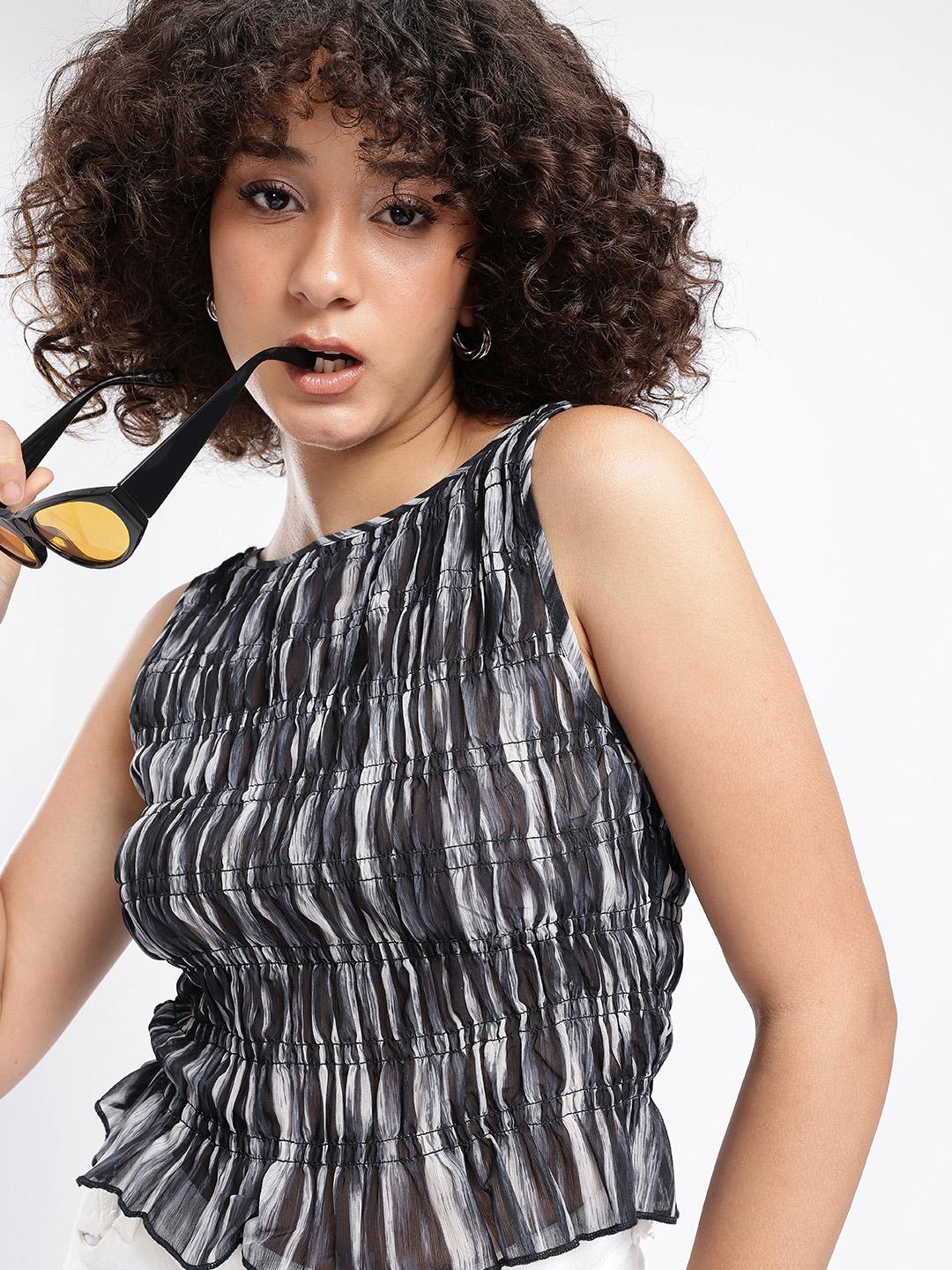 Buy Glitchez Printed Gathered Smocked A Line Crop Top - Tops for Women ...
