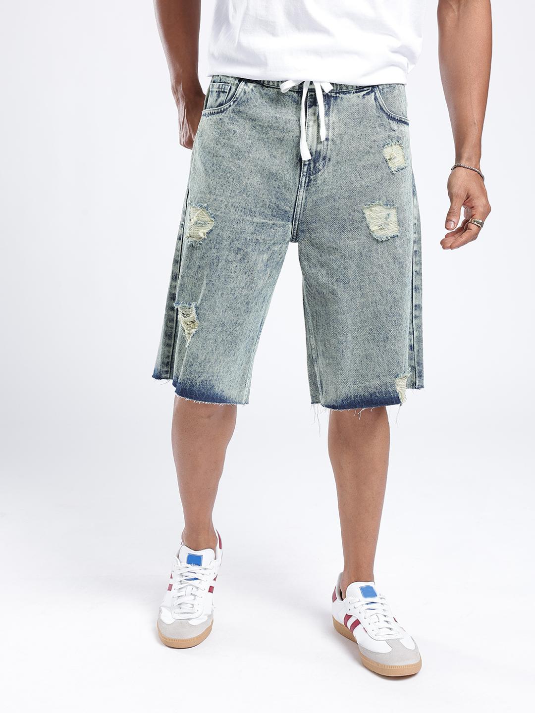 Buy Glitchez Distressed Loose Denim Jorts - Shorts for Men 31998856 ...