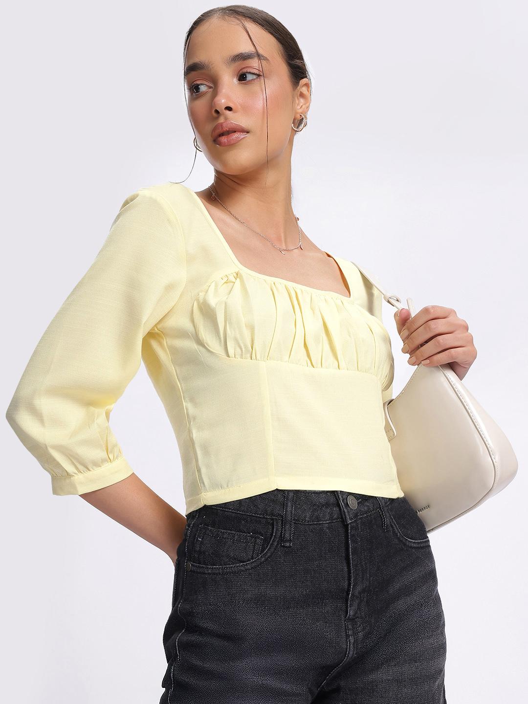 Buy Glitchez Solid Sqaure Neck Smocked Top - Tops for Women 31338776 ...