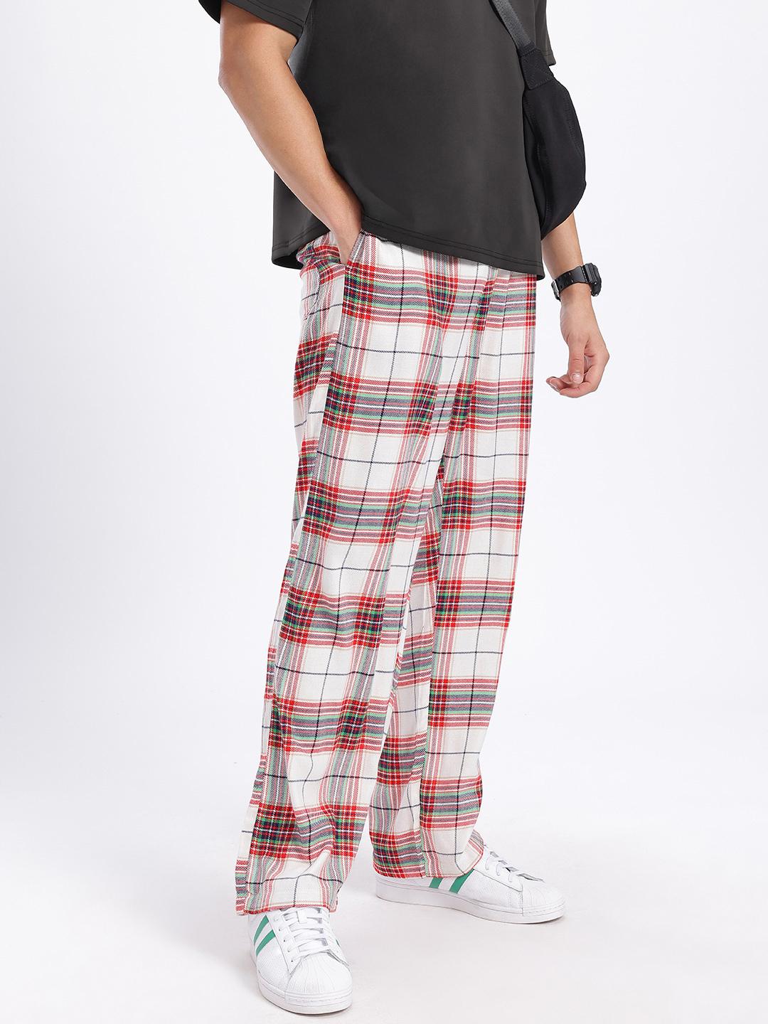 Buy Glitchez Men Checked Mid Rise Wide Leg Track Pants - Track Pants ...