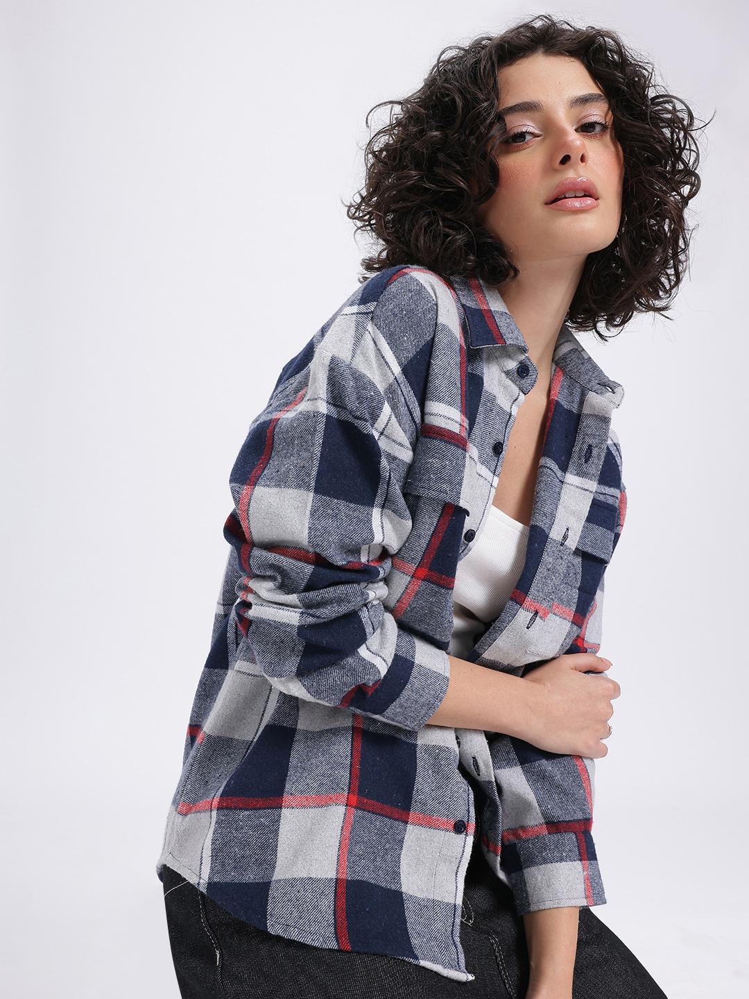 Buy Glitchez Checked Oversized Flannel Shirt - Shackets for Women ...