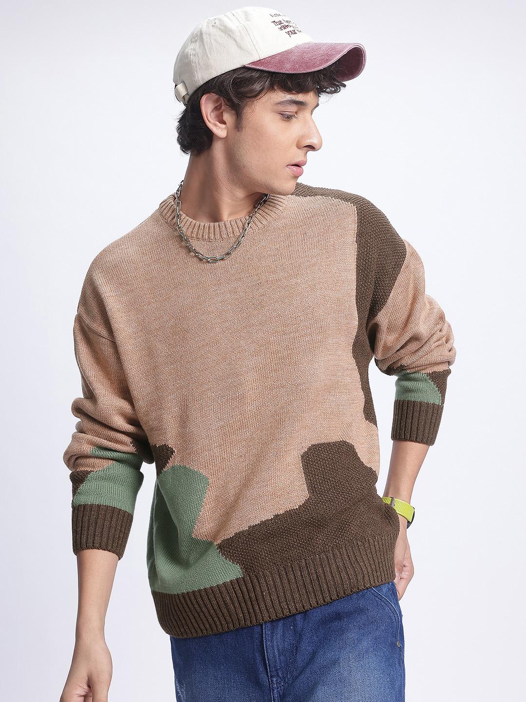 Buy Glitchez Abstract Self Design Textured Pullover - Sweaters for Men ...