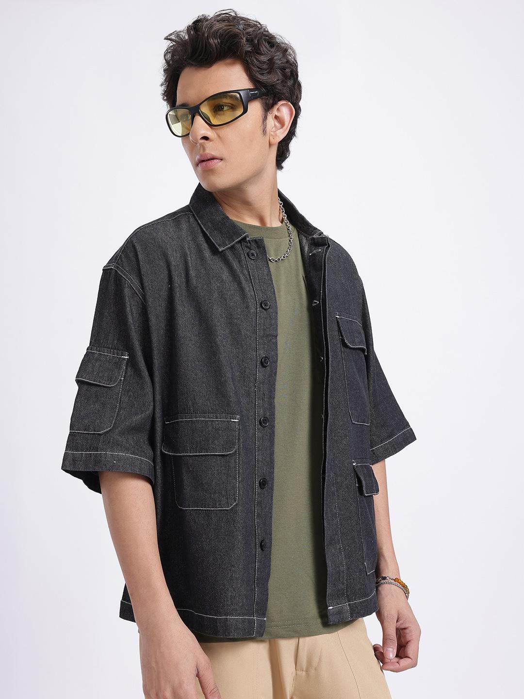 Buy Glitchez Multi Pockets Drop Shoulder Shacket - Shackets for Men ...