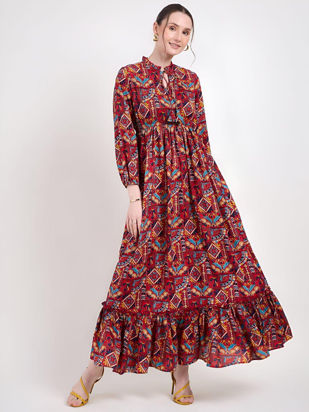 Buy LookShine Women Ethnc Print Tie Up Neck A Line Maxi Dress - Dresses ...