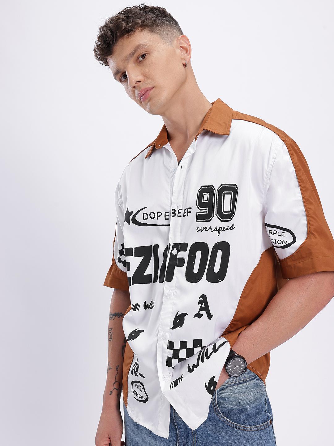 Buy Glitchez Printed Colorblocked Detail Relaxed Shirt - Shirts for Men ...