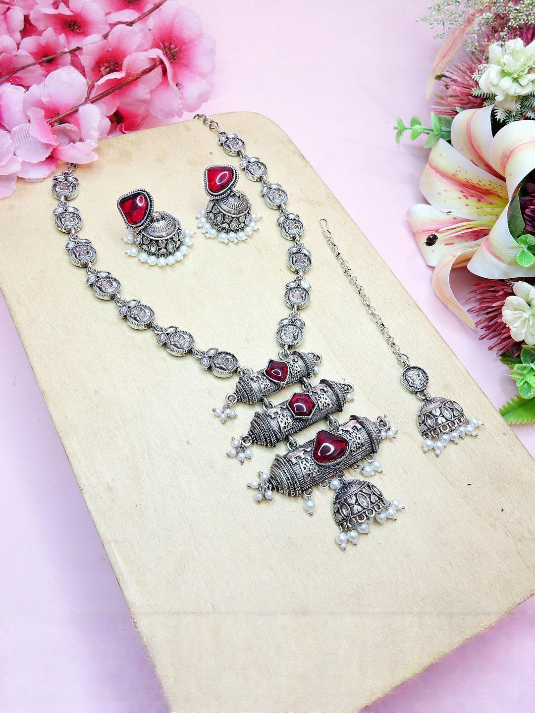 Buy VATSALYA Creation Alloy Silver Maroon Jewellery Set - Jewellery Set ...