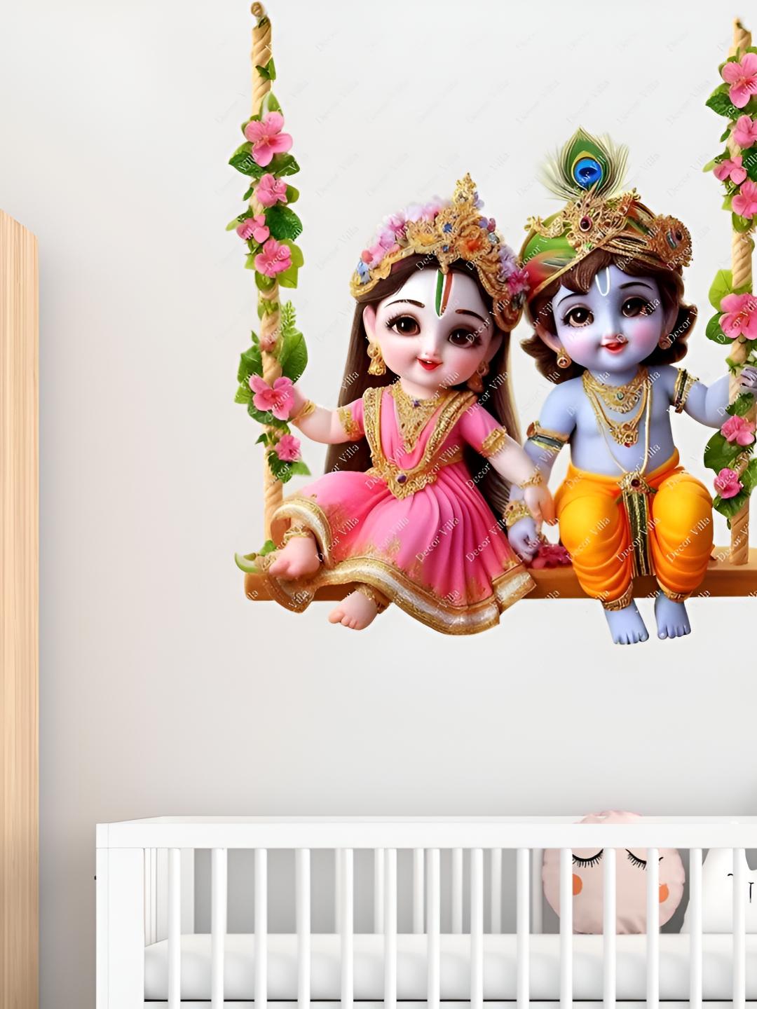 Buy Decor Villa Multicolor Cute Radha Krishna Swinging Wall Sticker ...