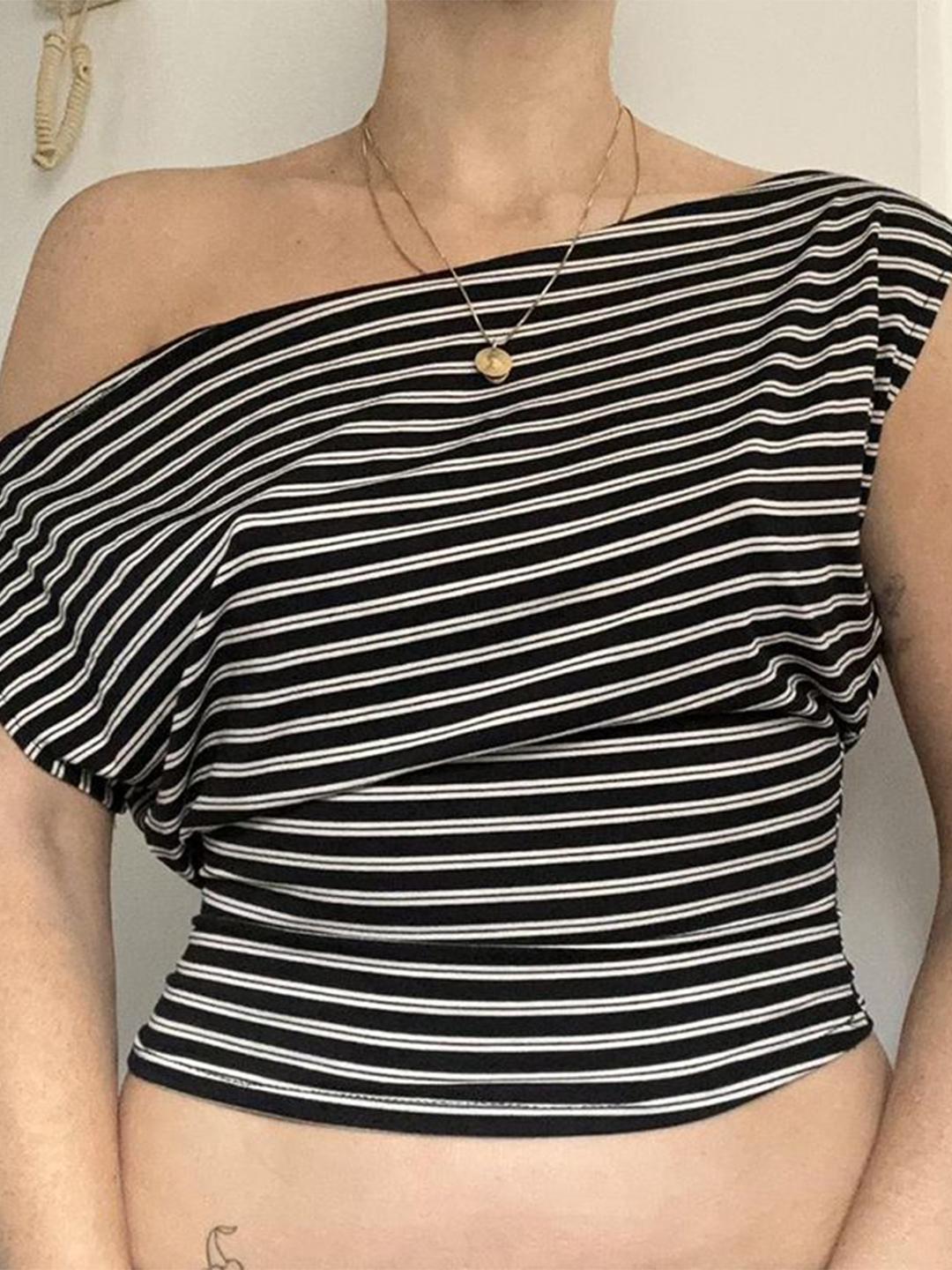 Buy StyleCast X Revolte Women Horizontal Stripes Striped Fitted Crop ...