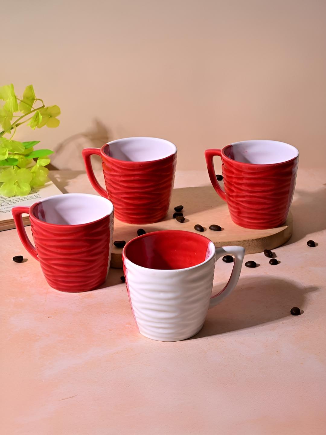 Buy Storepedia Red Textured Ceramic Handmade 4 Piece Mugs 150ml - Cups ...