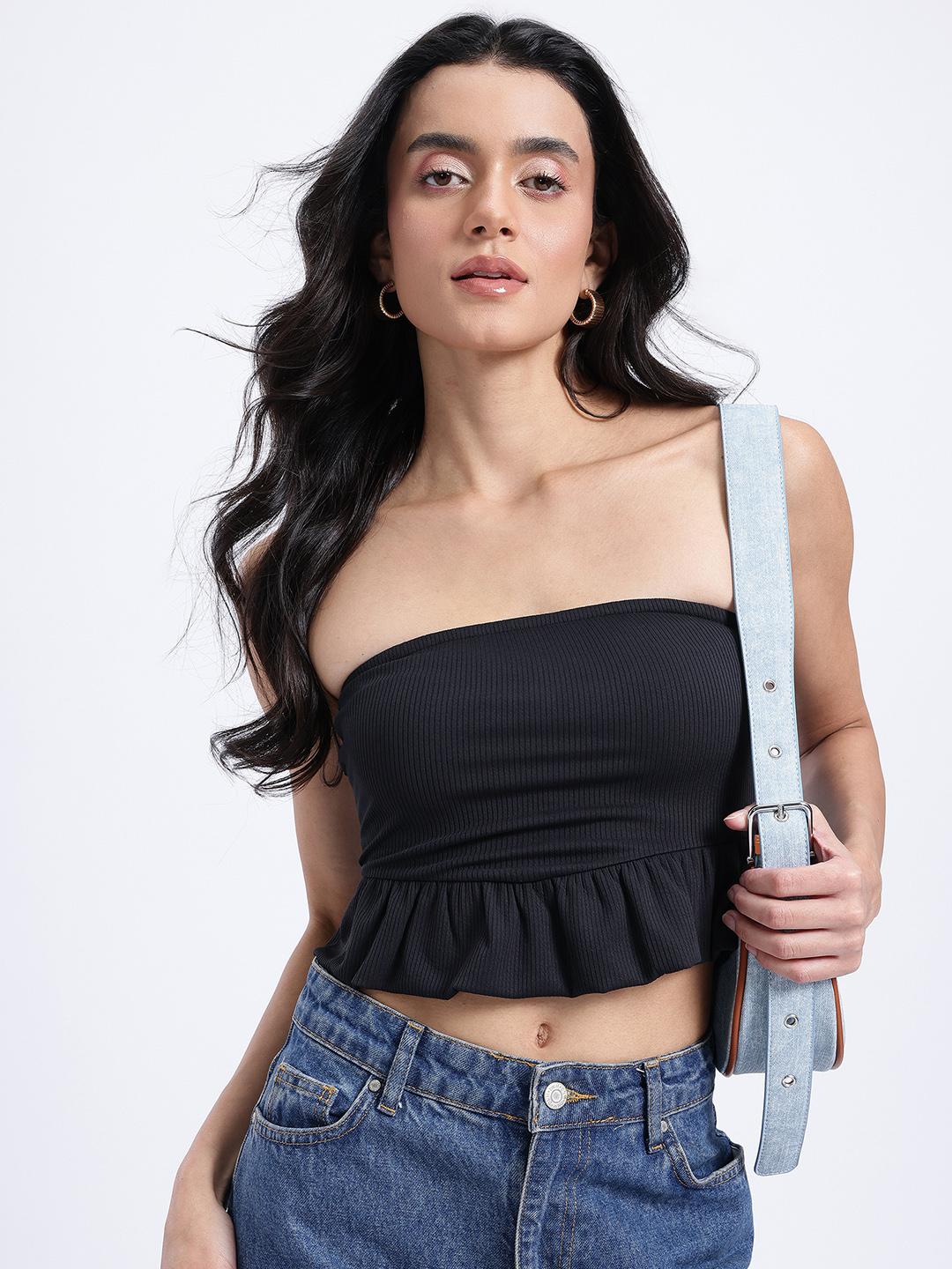 Buy Ribbed Strapless Tube Crop Top Casual Chic - Tops for Women ...