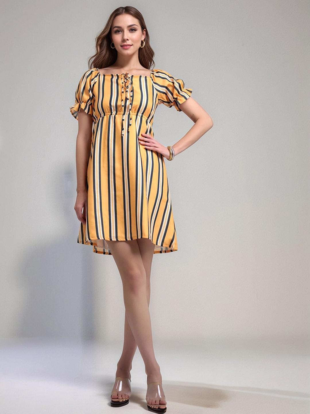 Buy DressBerry Women Striped Flared Sleeve Fit & Flare Mini Dress ...