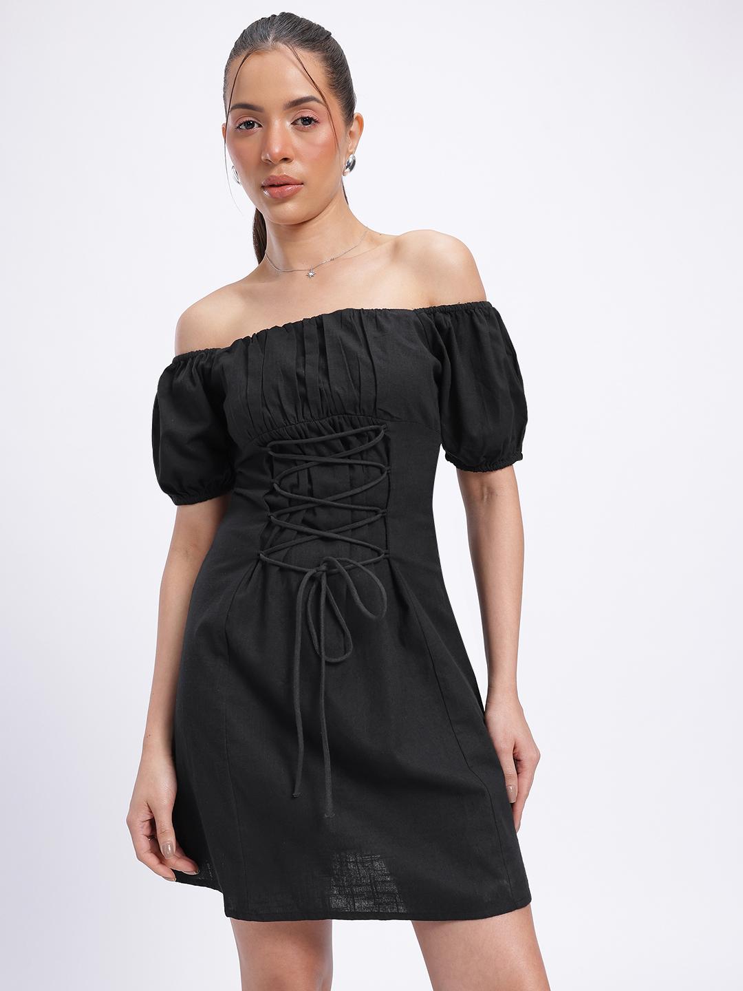 Buy Glitchez Jolly Cookie Pure Cotton Off Shoulder Lace Up Detail Mini ...