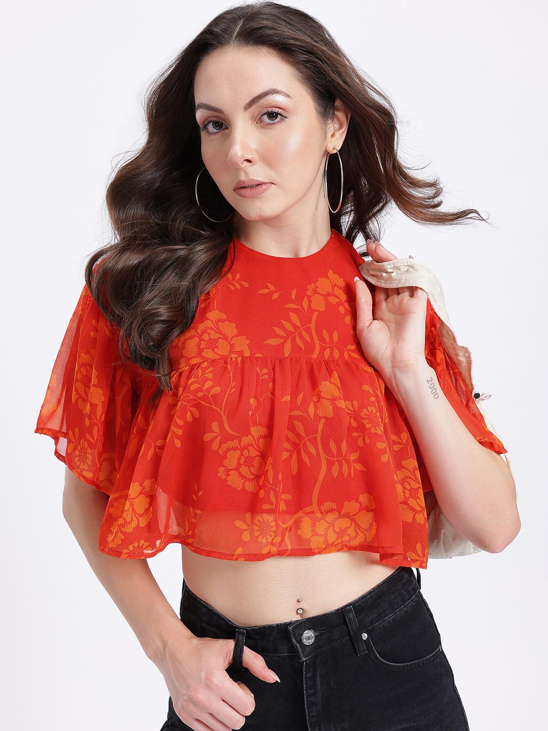 Buy Glitchez Floral Print Gathered A Line Crop Top - Tops for Women ...