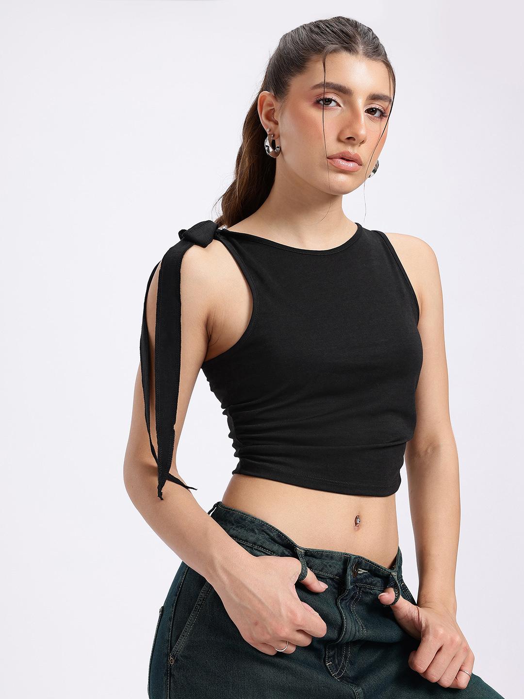 Buy Glitchez Ruched Cinch Tie Up Crop Fitted Top - Tops for Women ...