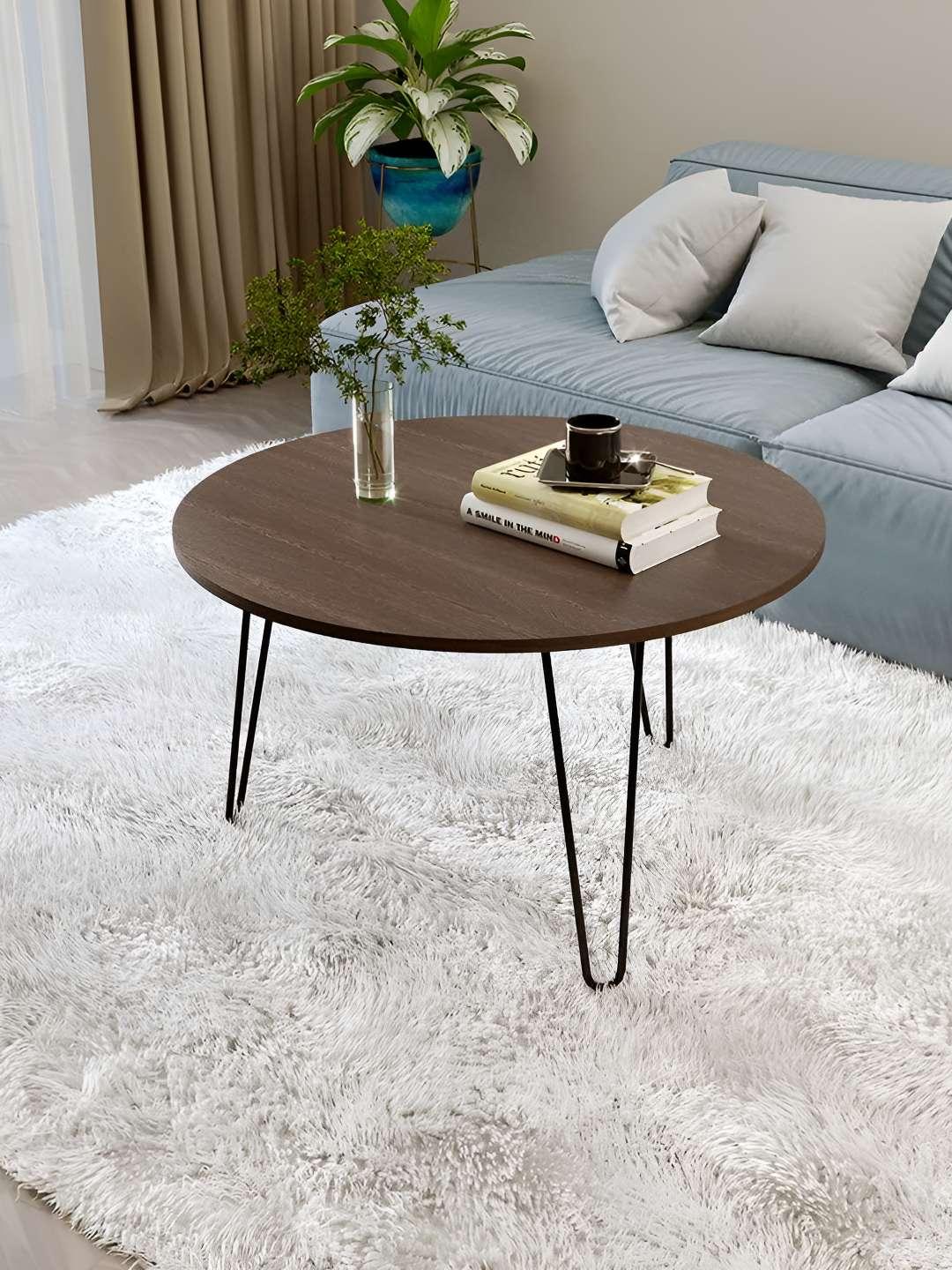 Buy Bluewud Brown Wooden Round Coffee Table - Coffee Table for Unisex ...