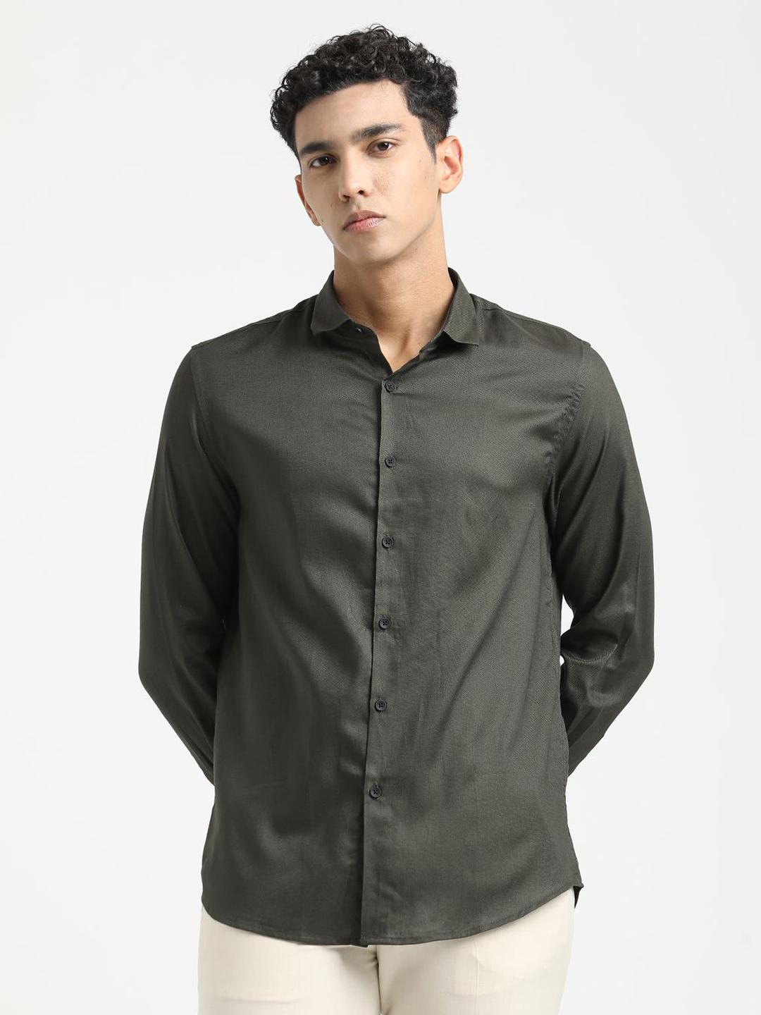 Buy Blu MNKY Spread Collar Long Sleeves Cotton Smart Slim Fit Shirt ...