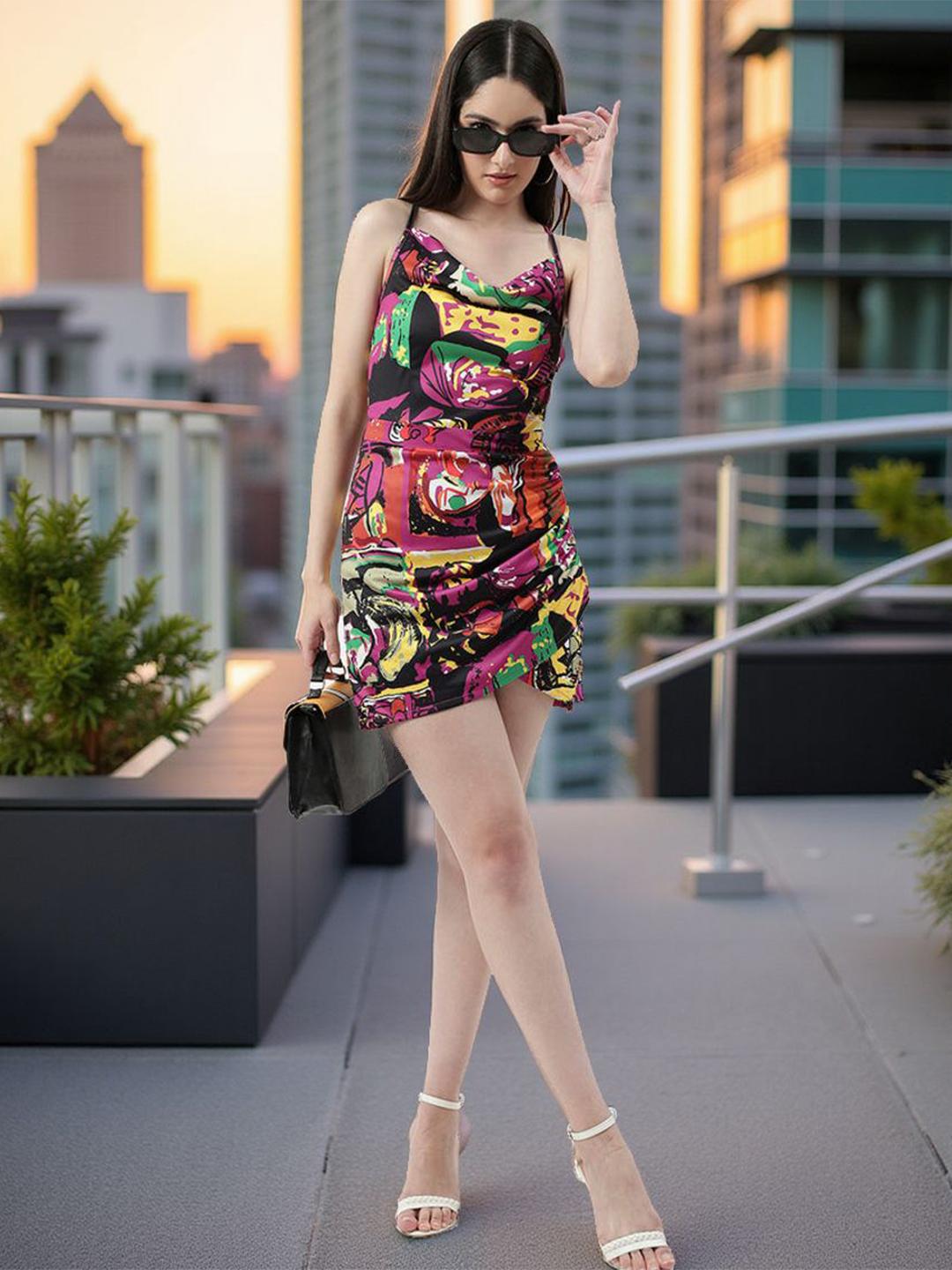 Buy Zima Leto Women Floral Print Cowl Neck Sheath Dress - Dresses for ...