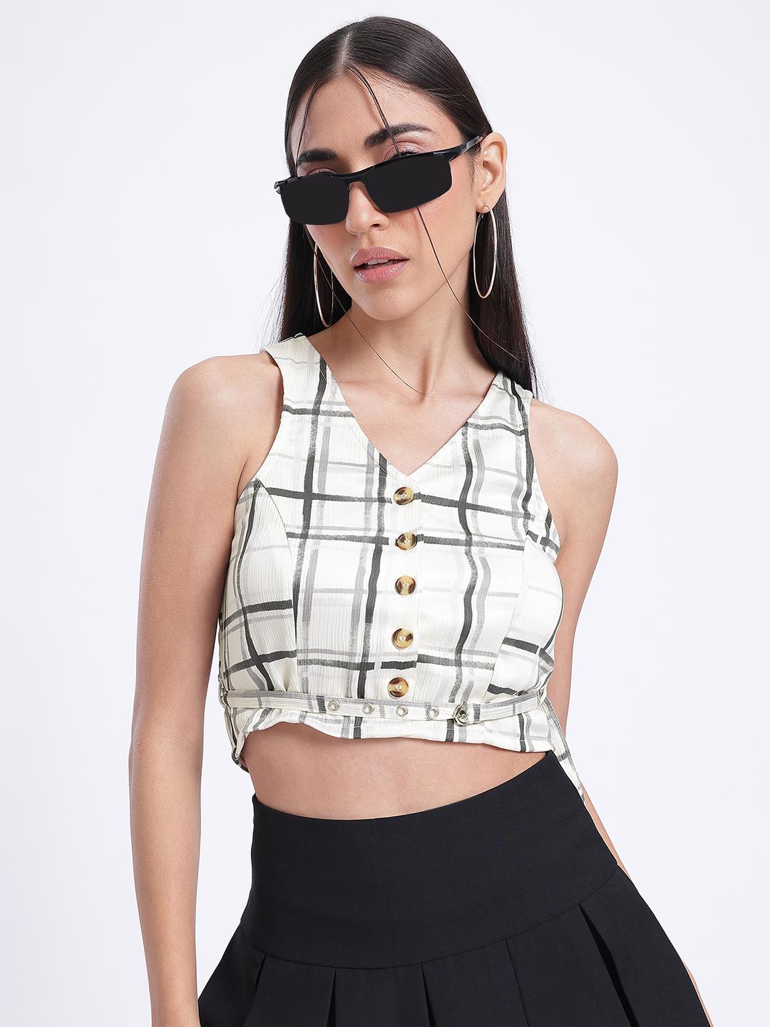 Buy Glitchez Crinkled Checked Belted Crop Top - Tops for Women 31338528 ...