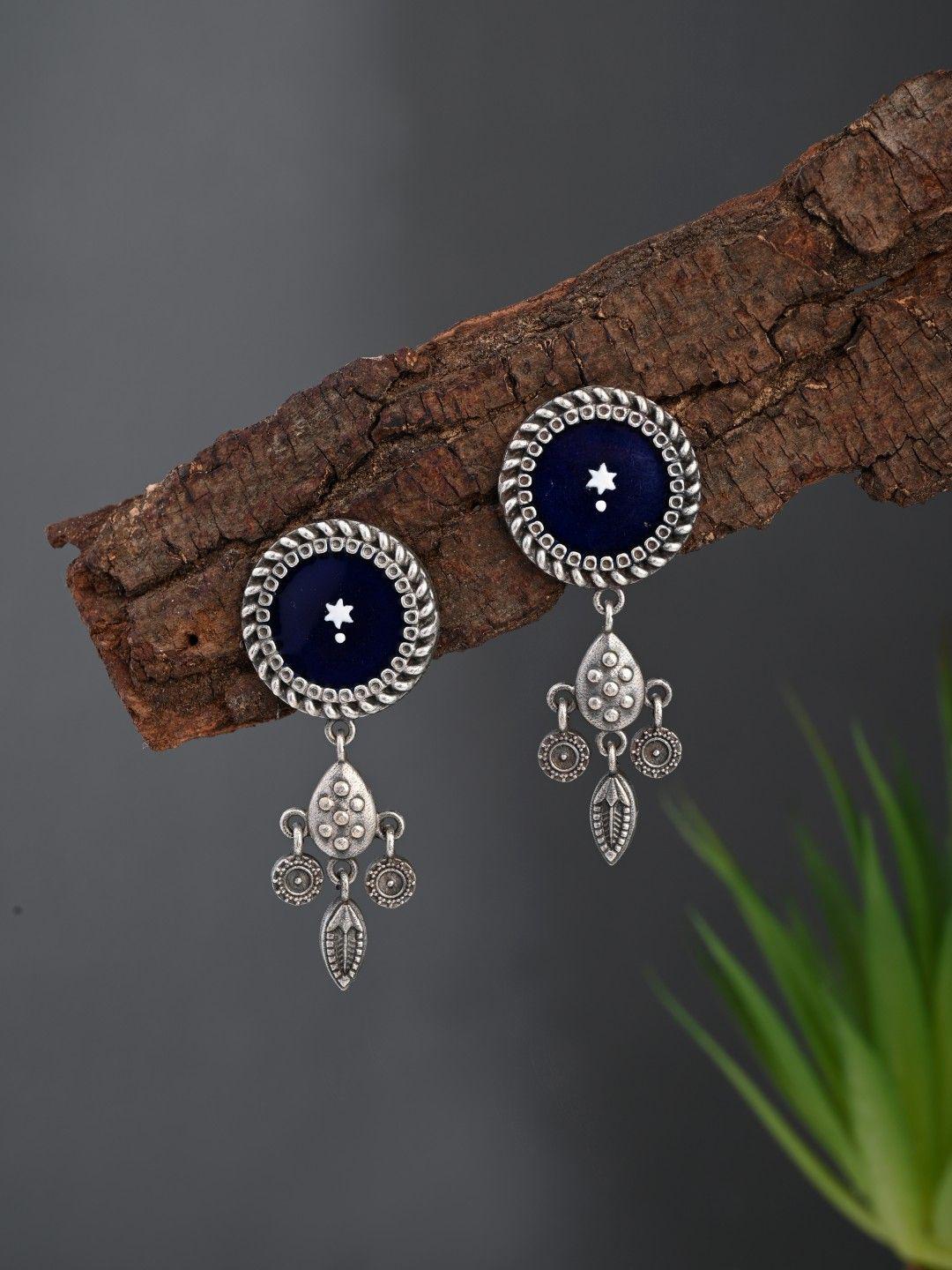 Buy Anvik Silver Plated Circular Shaped Oxidised Drop Earrings ...