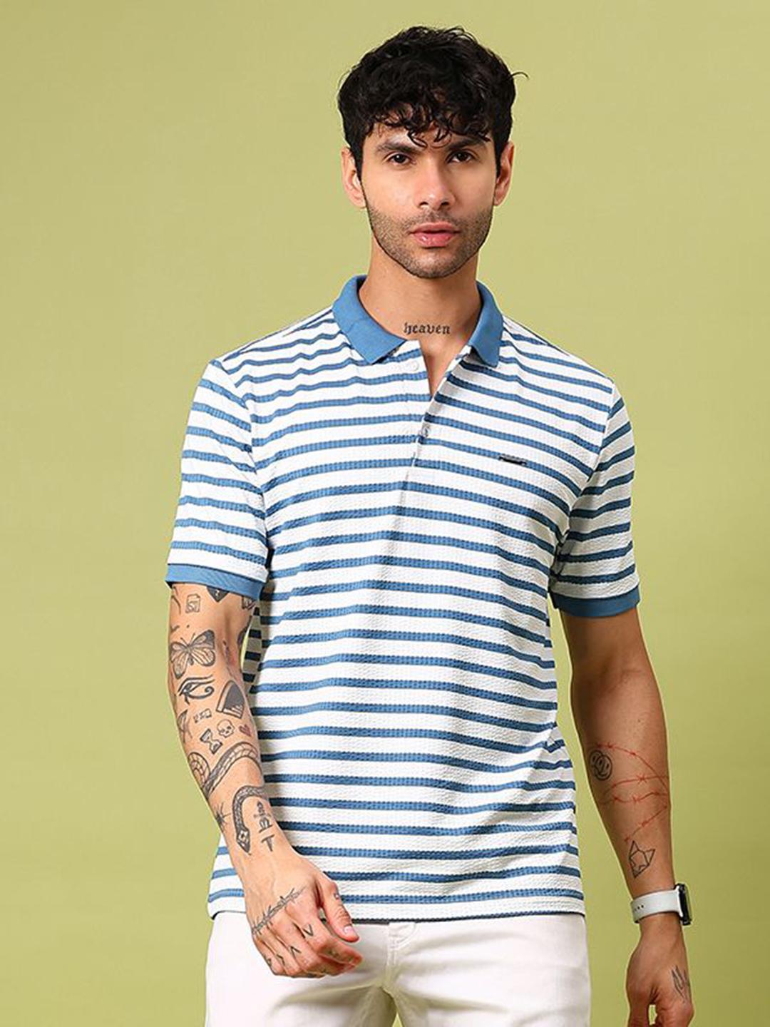 Buy V Mart Striped Polo Collar Neck Cotton Regular Fit T Shirt ...