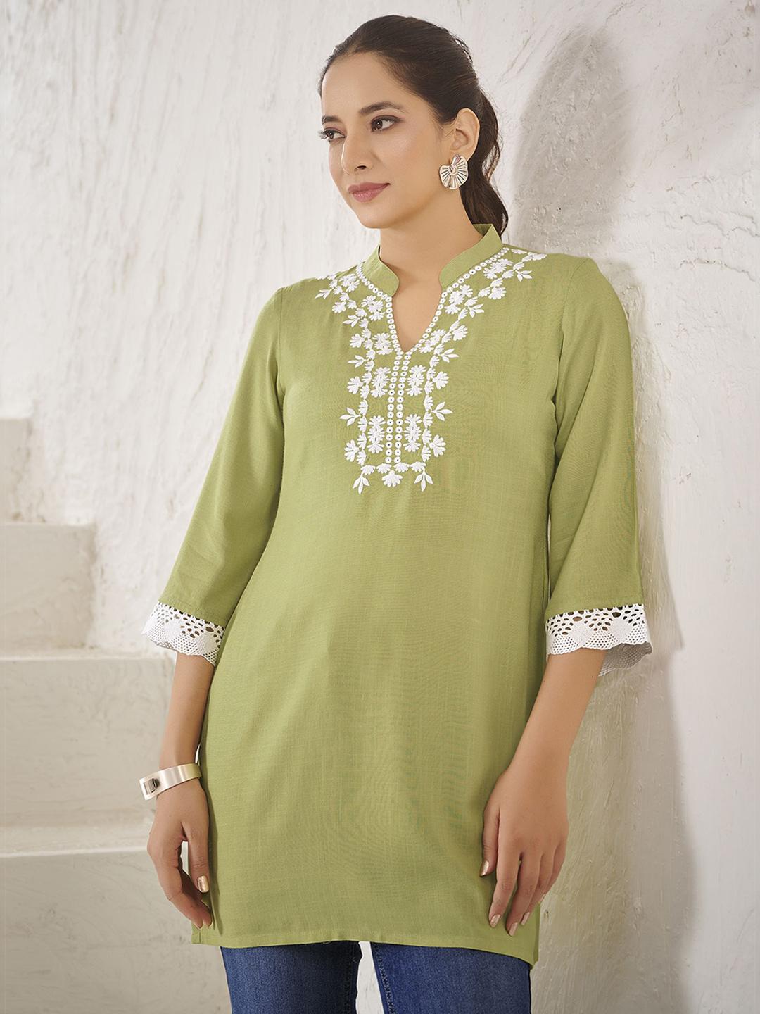 Buy Anouk Floral Embroidered Thread Work Thread Work Kurti - Kurtis for ...