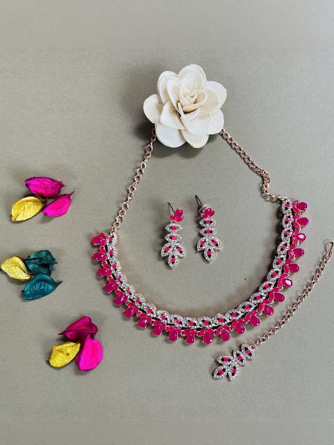 Buy VATSALYA Creation Alloy Gold Plated Ruby Red Jewellery Set ...