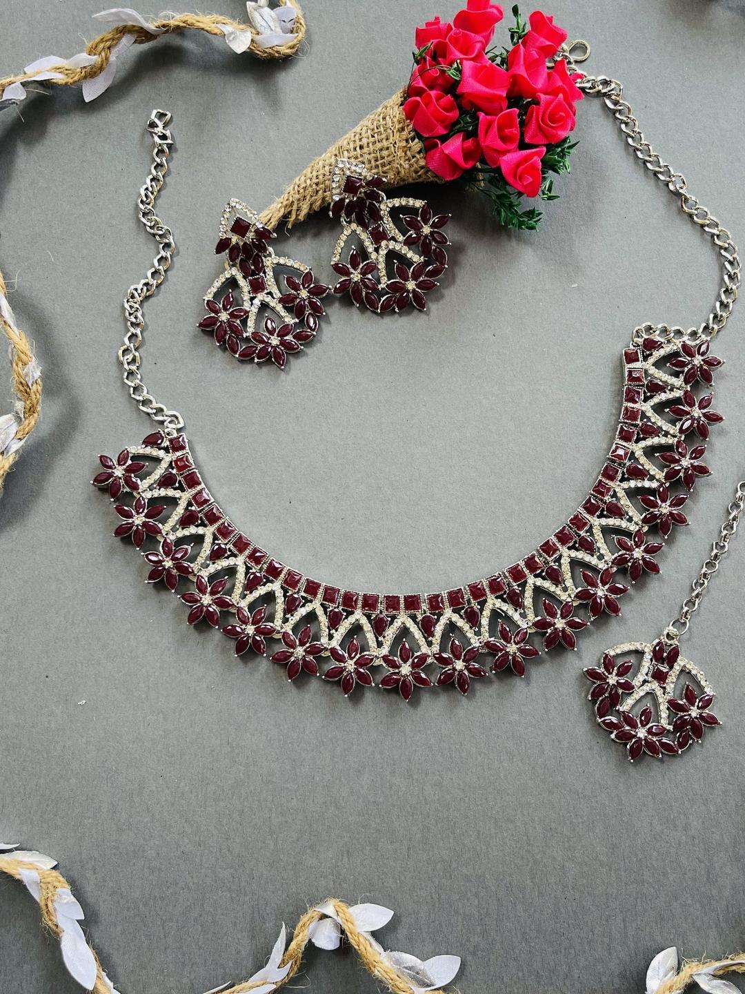 Buy VATSALYA Creation Alloy Gold Plated Maroon Jewellery Set ...