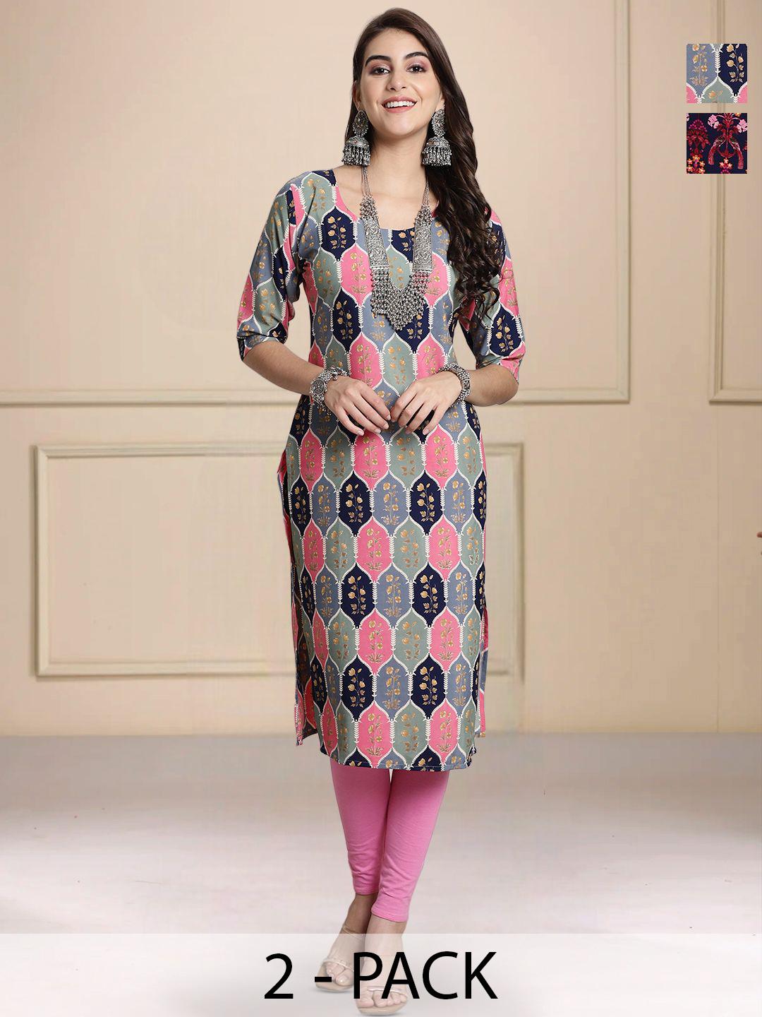 Buy Anouk Rustic Selection Of 2 Floral Printed Round Neck Straight ...