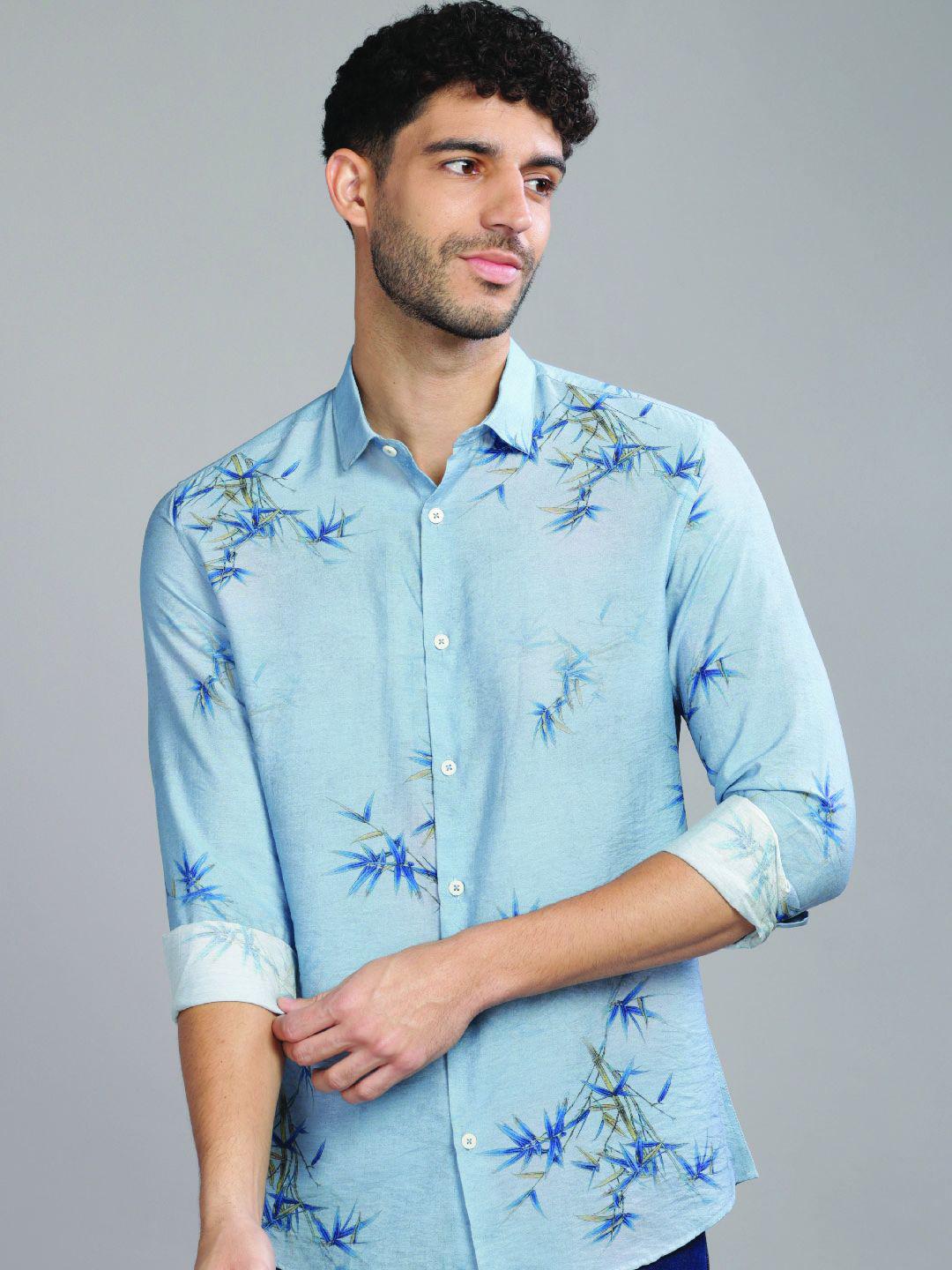 Buy Blu MNKY Men Smart Slim Fit Floral Printed Spread Collar Casual ...