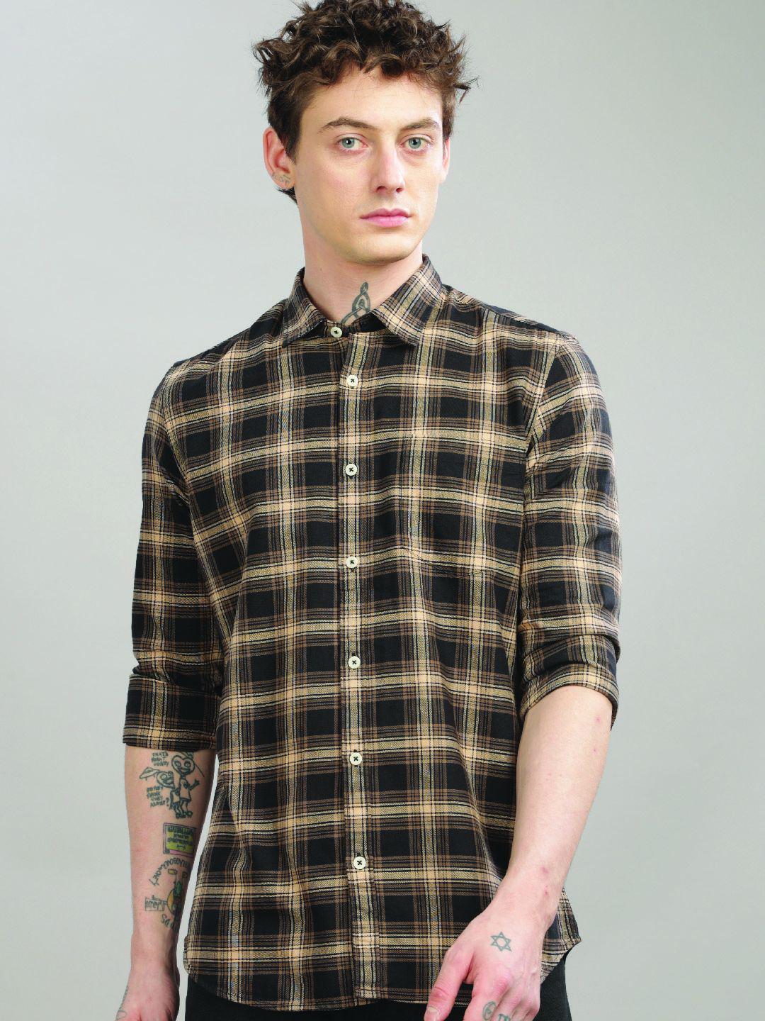 Buy Blu MNKY Smart Slim Fit Checked Spread Collar Shirt - Shirts for ...