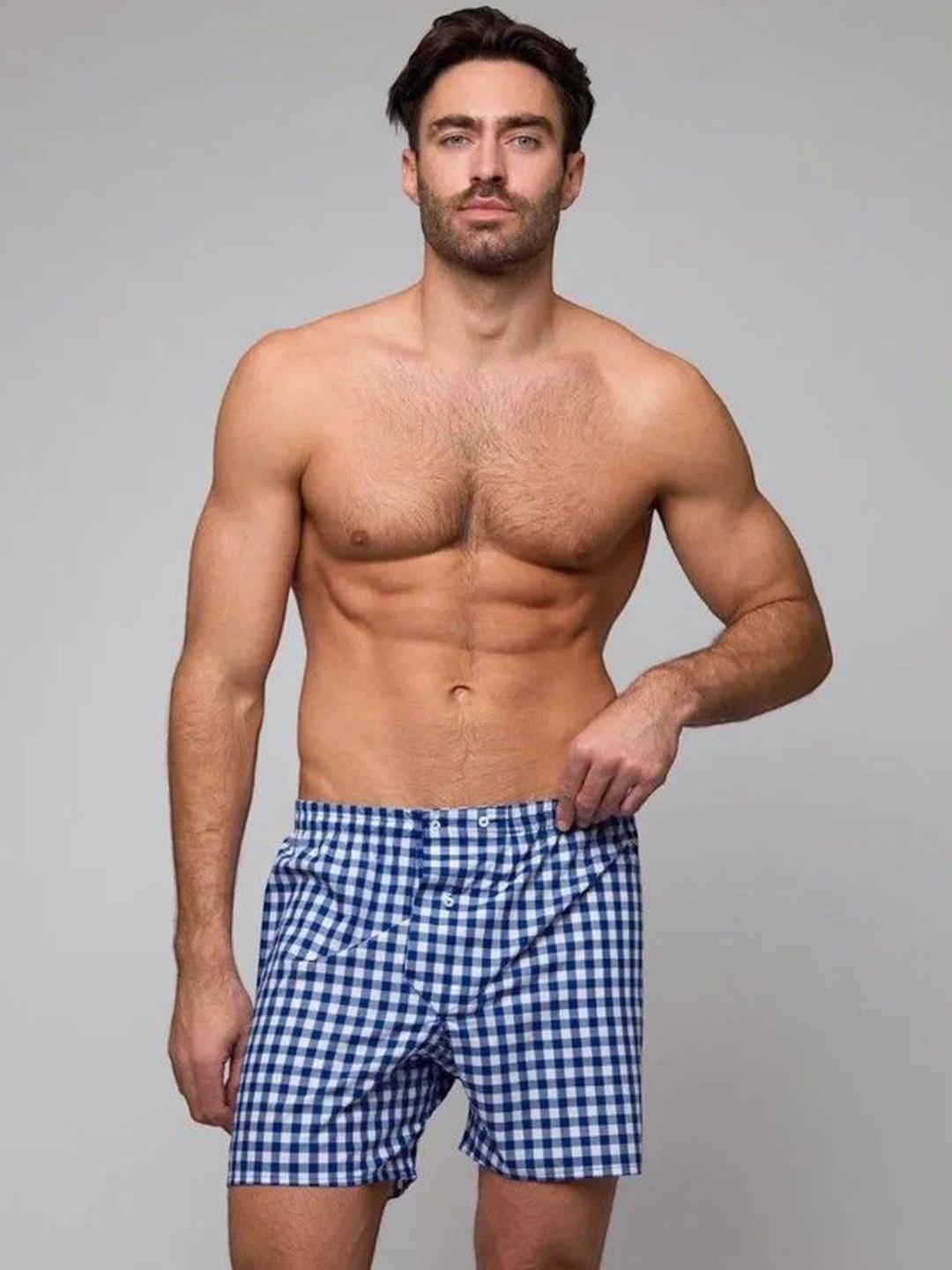 Buy Bella Babe By SK Men Navy Blue Relaxed Fit Checked Boxers - Shorts ...
