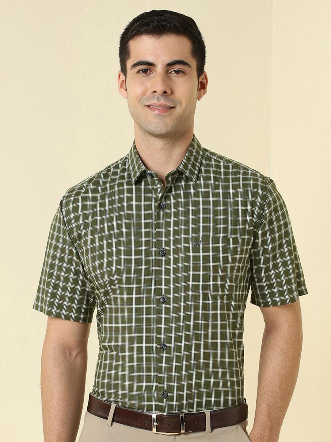 Buy Allen Solly Slim Fit Checked Spread Collar Cotton Formal Shirt ...