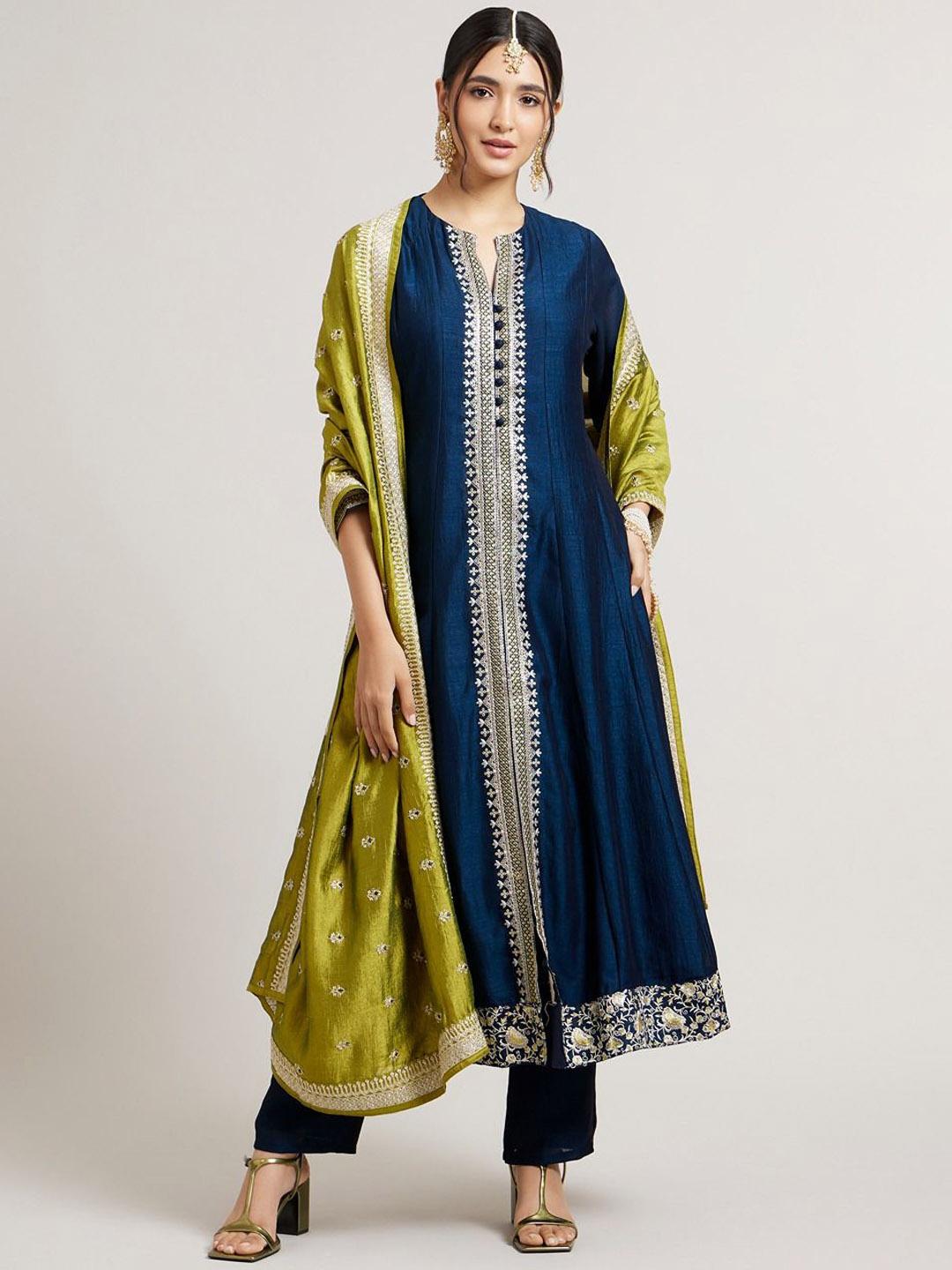 Buy MOHEY Ethnic Motifs Embroidered Zari Work Anarkali Kurta With ...
