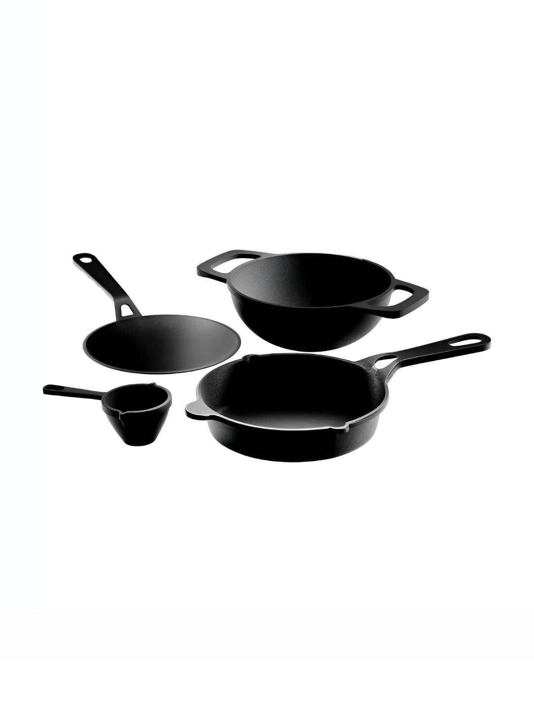 Buy Lifelong Black 4 Pieces Cast Iron Tawa Kadai Fry & Tadka Pan ...